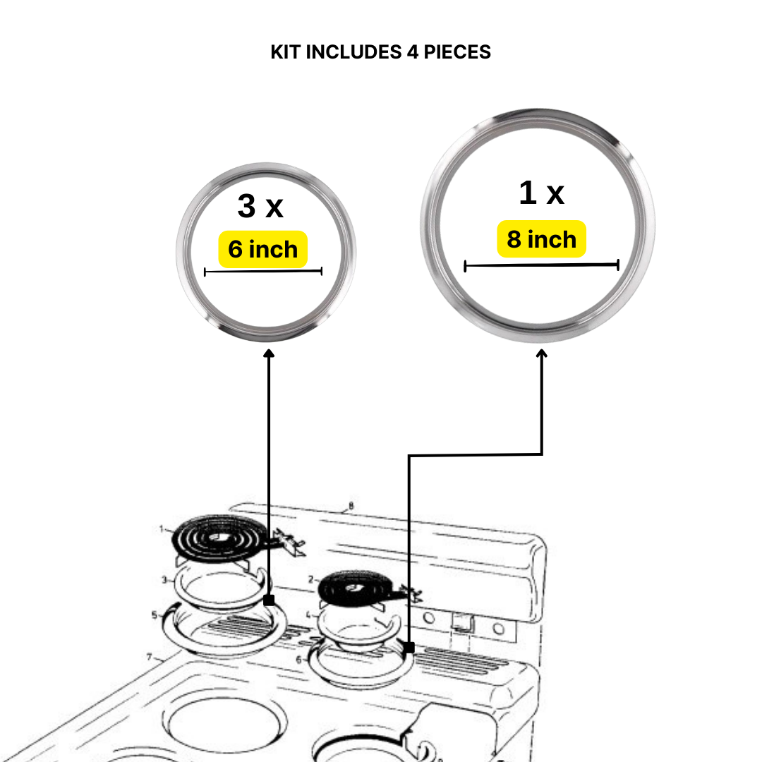 Cooktop Trim Ring Kit for Westinghouse PAJ509R | 3x 6" & 1x 8" | Free ...