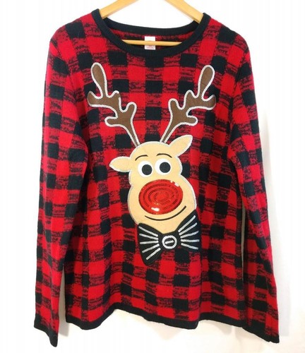 Women's HOLIDAY TIME Reindeer CHRISTMAS SWEATER Size XXL Black Red ...