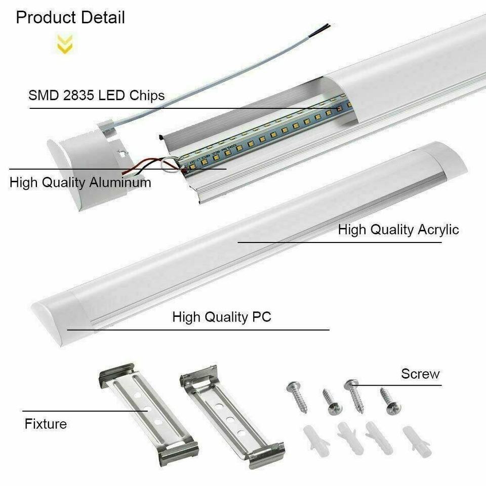 2ft 3ft 4ft 5ft 6ft HIGH POWER SLIMLINE LED BATTEN Florescent Tube ...