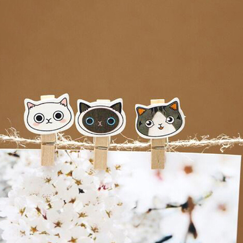 10 pcs/lot Cute Cartoon Cat Cute Wooden Paper Clips / Small Craft Photo ...