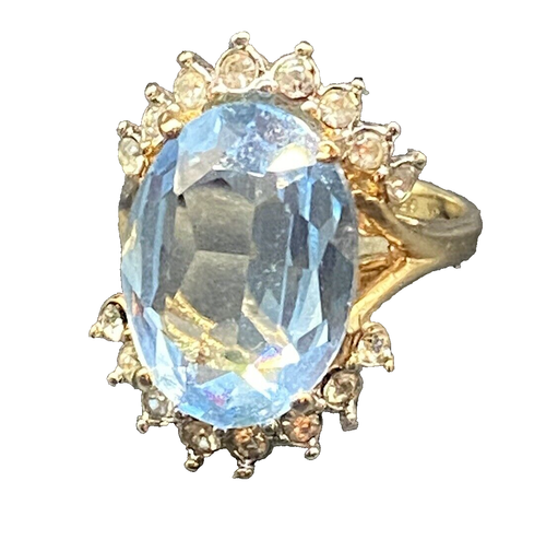 Faux Aquamarine Ring CZ 18K GE Yellow Gold Electroplate Sz 9 March BDay ...