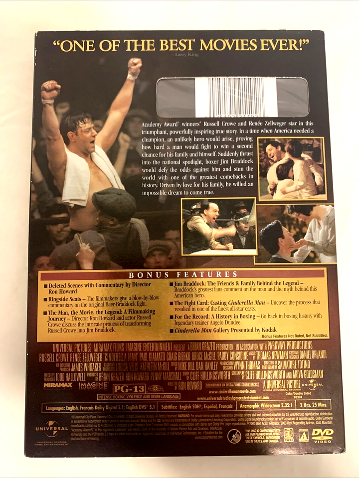Cinderella Man - DVD - Widescreen Edition Movie - Russell Crowe BRAND ...
