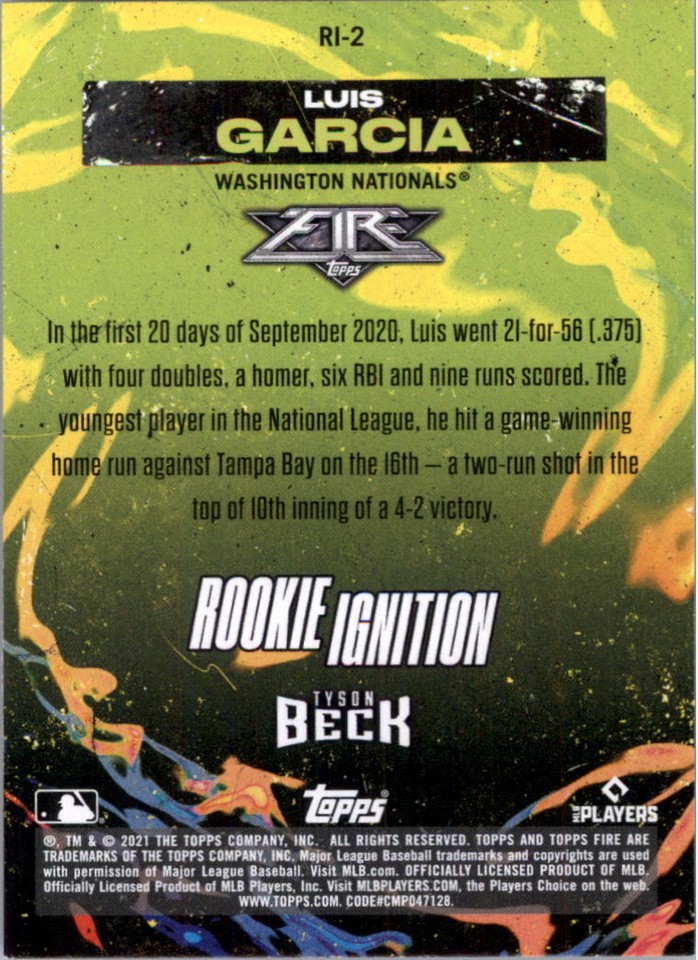 2021 Topps Fire Rookie Ignition #RI2 Luis Garcia - NM-MT | eBay
