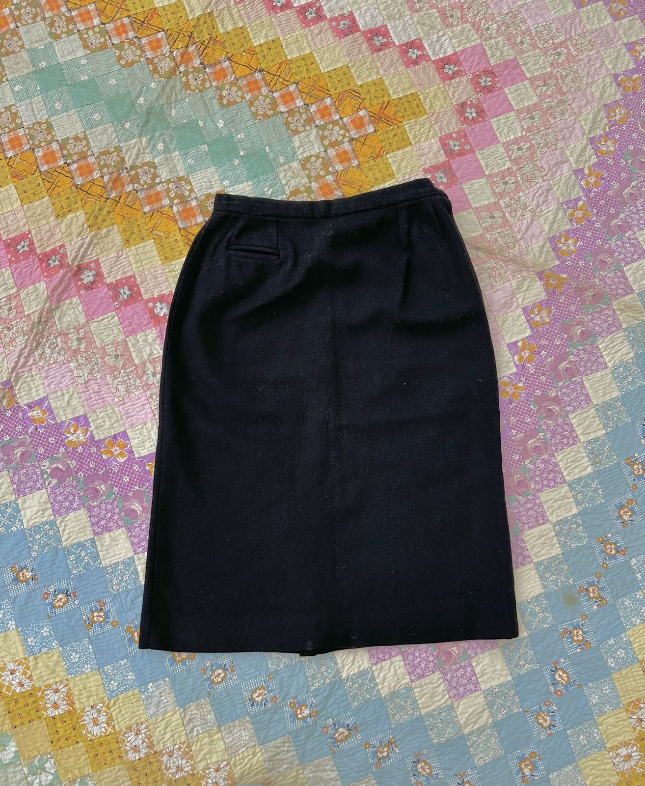 Vintage 1950s Wool Pencil Skirt Black with Pocket By … - Gem
