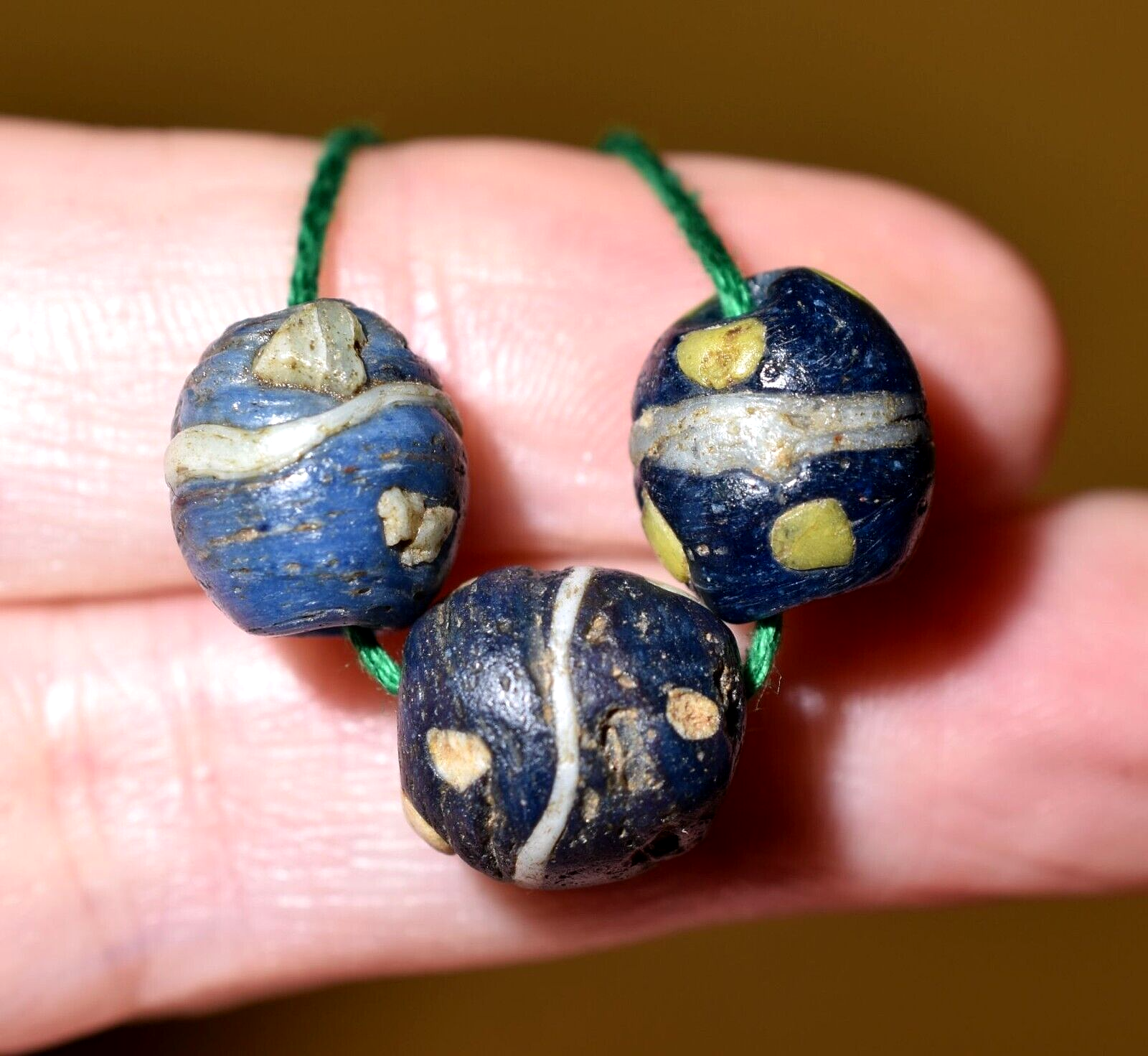 Ancient Blue Glass Islamic Eye Dig Beads W Stripes Excavated Mali ...