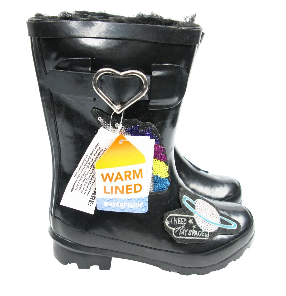 Unicorn Faux Fur Lined Black Waterproof Little Kids Girls Rain Boots ...