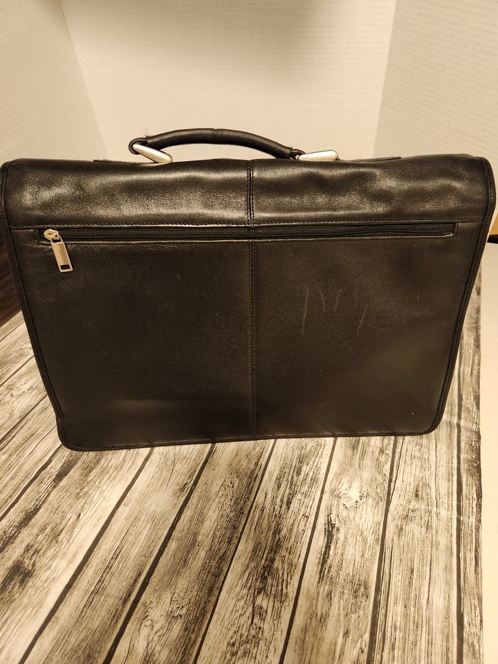 Black leather briefcase. Soft, Expands. W/ shoulder Strap | eBay