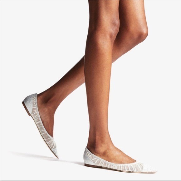 EUC Jimmy Choo Love Flat Metallic Silver Glitter Flats with EUC Jimmy Choo Love Flat Metallic Silver Glitter Flats with