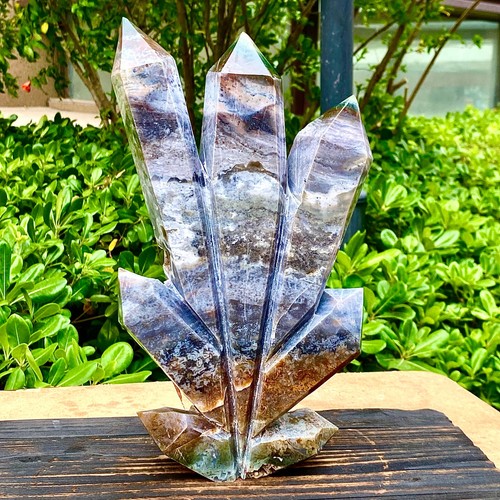 8.54LB Natural Water Grass Agate Column Quartz Multi pointed Column | eBay