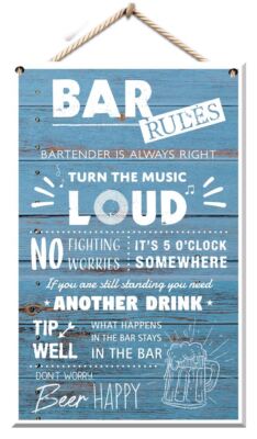 Bar Rules Sign Novelty Wooden Hanging Plaque Funny Gift Den Man Cave 25 ...