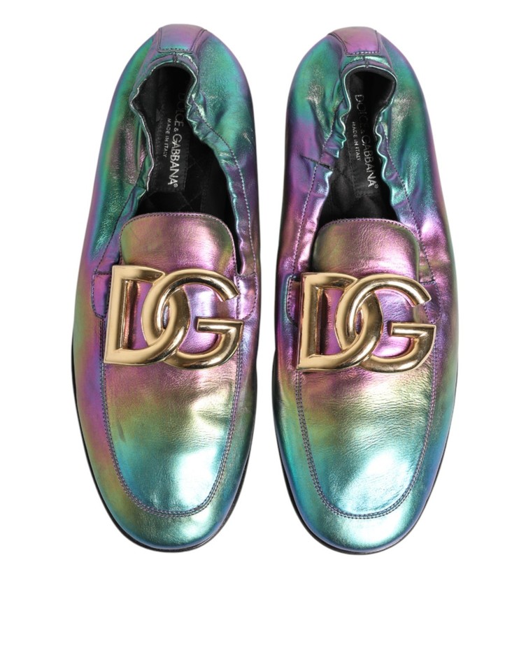 DOLCE & GABBANA Shoes Multicolor Rainbow Leather DG Logo Plate Loafers ...