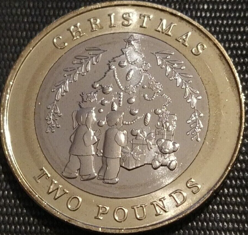 Gibraltar coin £2 pounds 2023 Xmas tree Christmas kids teddy bear ...