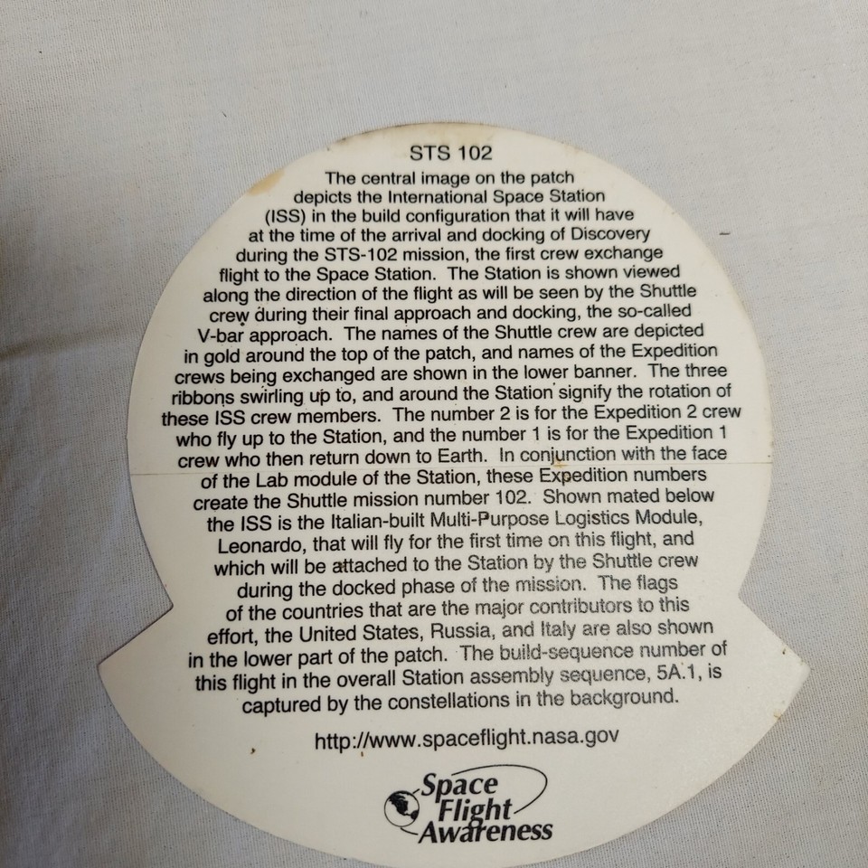 STS 102 Patch NASA Sticker Vinyl Die-Cut Decal 4 X 4.5" Vintage | eBay