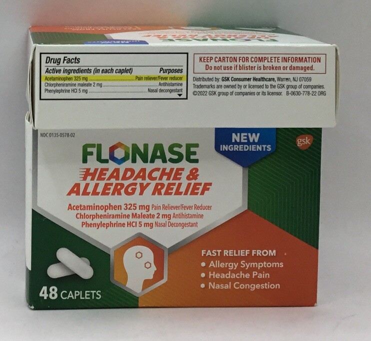 Exp 7/25 2 Flonase Headache Allergy Relief 48x2=96 Caplets Nasal Exp 7/ ...
