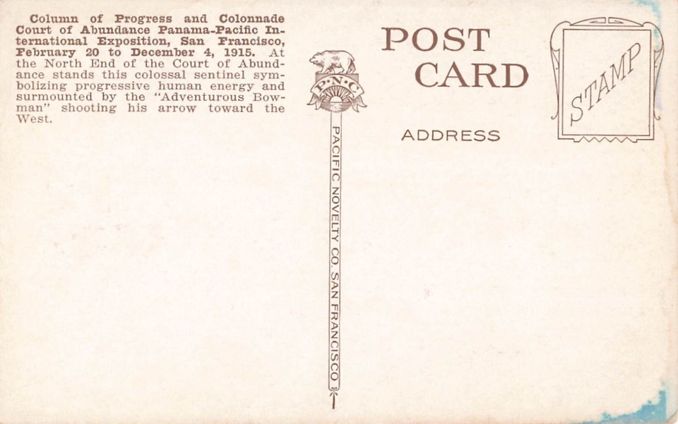 Postcard Calder's Column of Progress. Pan Pac Int Expo, San Francisco ...