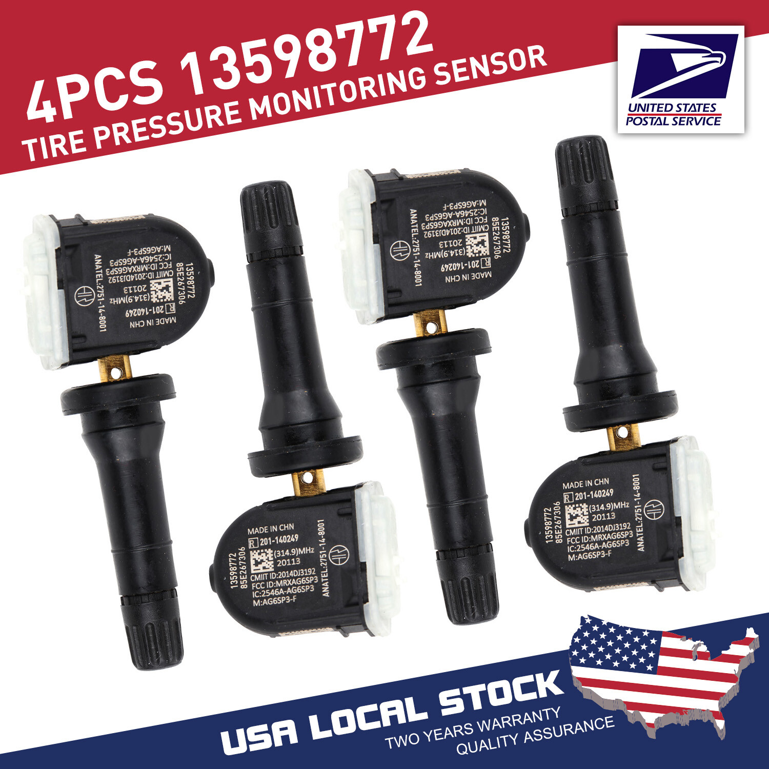 Tire Pressure Sensor 4PCS Fit For Chevrolet GMC Buick Cadillac 13598772 ...