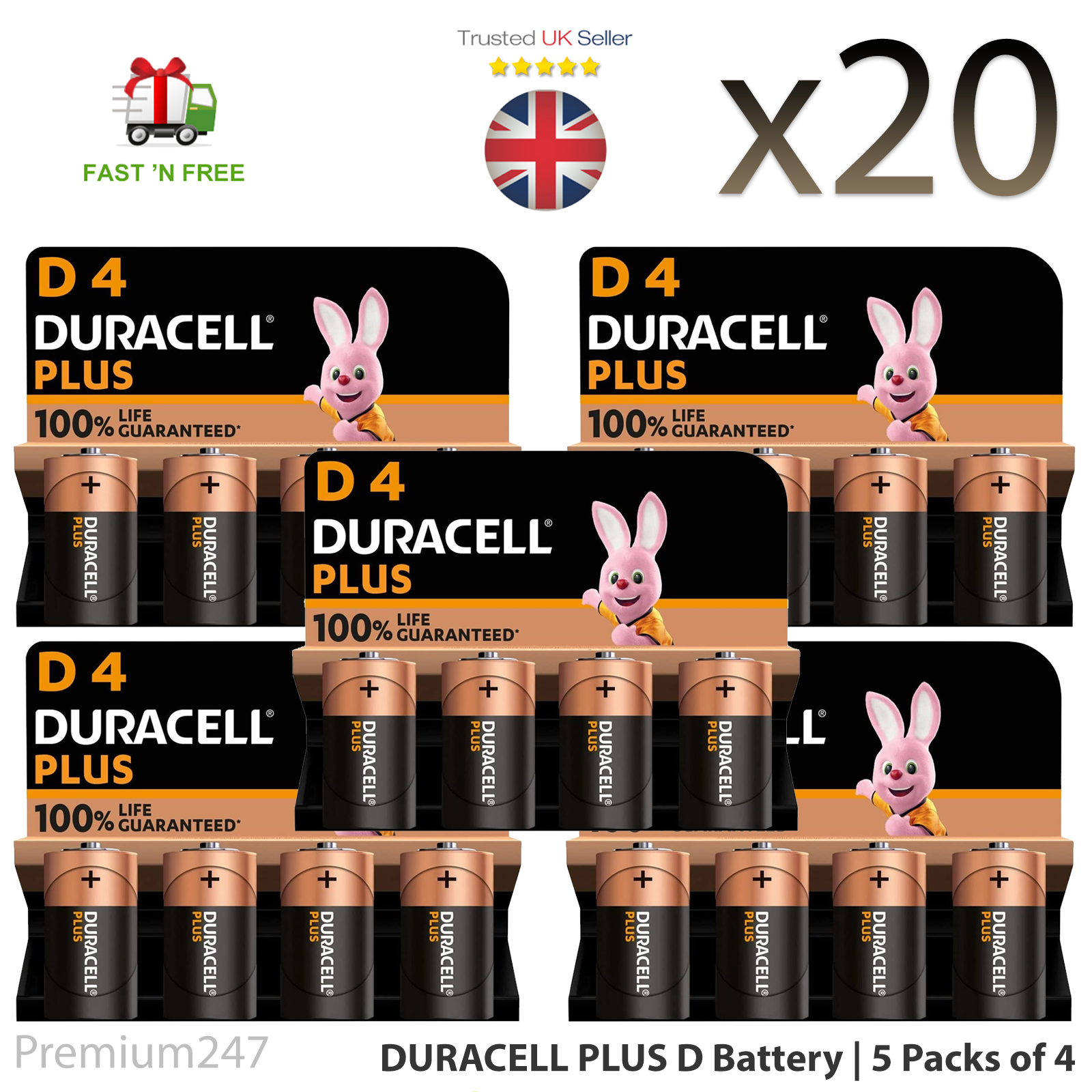 12 X DURACELL D SIZE PLUS POWER LONG LASTING ALKALINE BATTERIES LR20 ...
