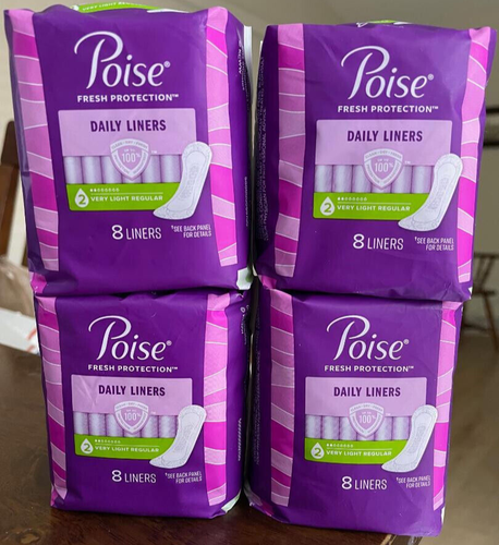 Poise Daily Liners Regular Lenght #2 Very Light Absorbency 8ct Each 4 ...