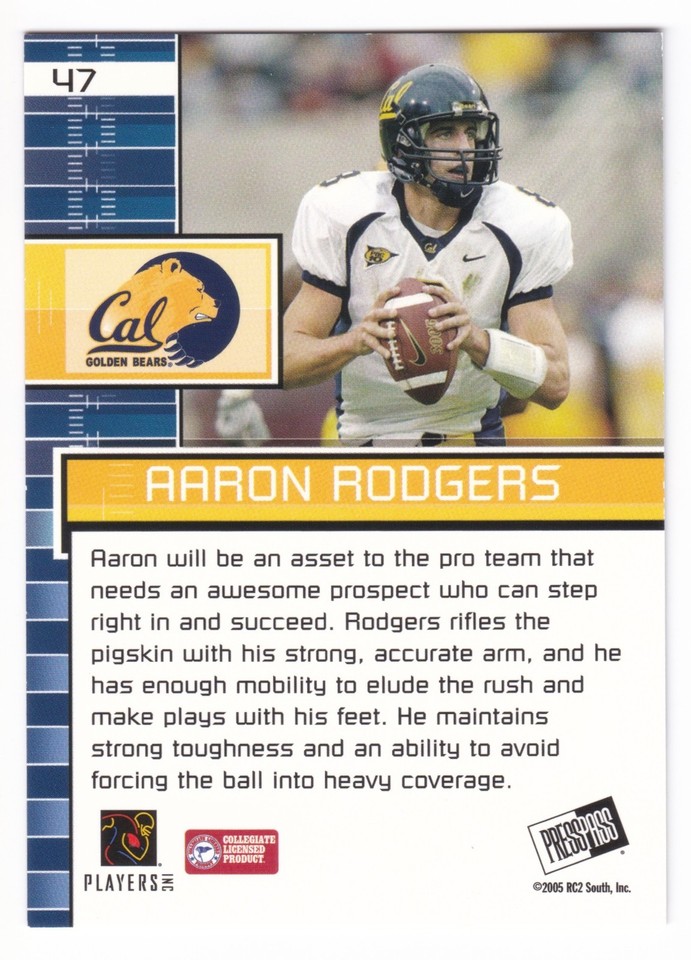 2005 Press Pass Aaron Rodgers RC #47 Rookie Power Pick Refractor Cal ...