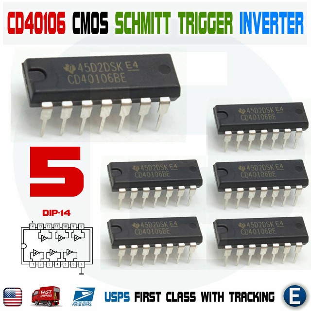 5PCS CD40106BE CD40106 DIP-14 40106 HEX Six Schmitt Trigger Inputs USA ...