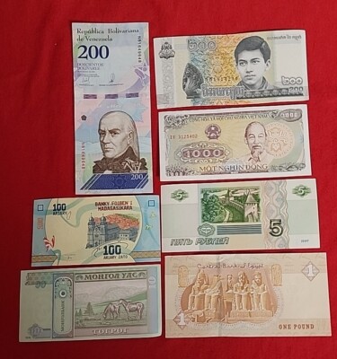 Uncirculated Lot of 7 Different Foreign PAPER MONEY BANKNOTES WORLD ...