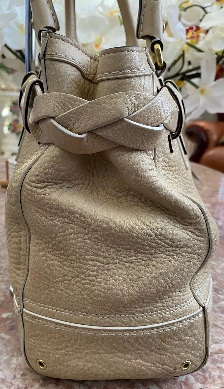 Coach 10529 Hamptons Cream Leather Belted Breaded Carryall Handbag EUC ...
