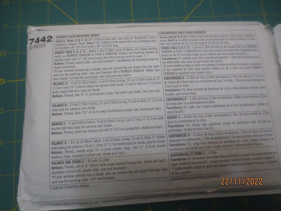 Simplicity 7442 Home Decorating Shades Valance Curtains UNCUT Pattern ...