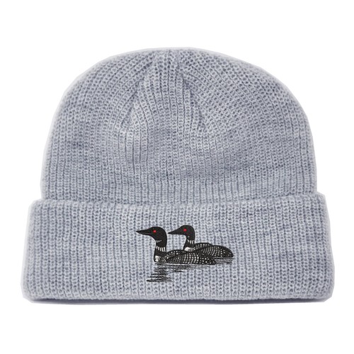 Loon bird embroidered dock docker beanie hat - heather grey | eBay