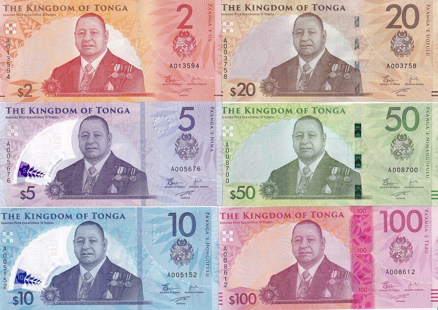 Tonga Set 6 UNC 2 20 50 100 (5 10 Polymer) Pananga 2023 2024 P 50 51 52 ...