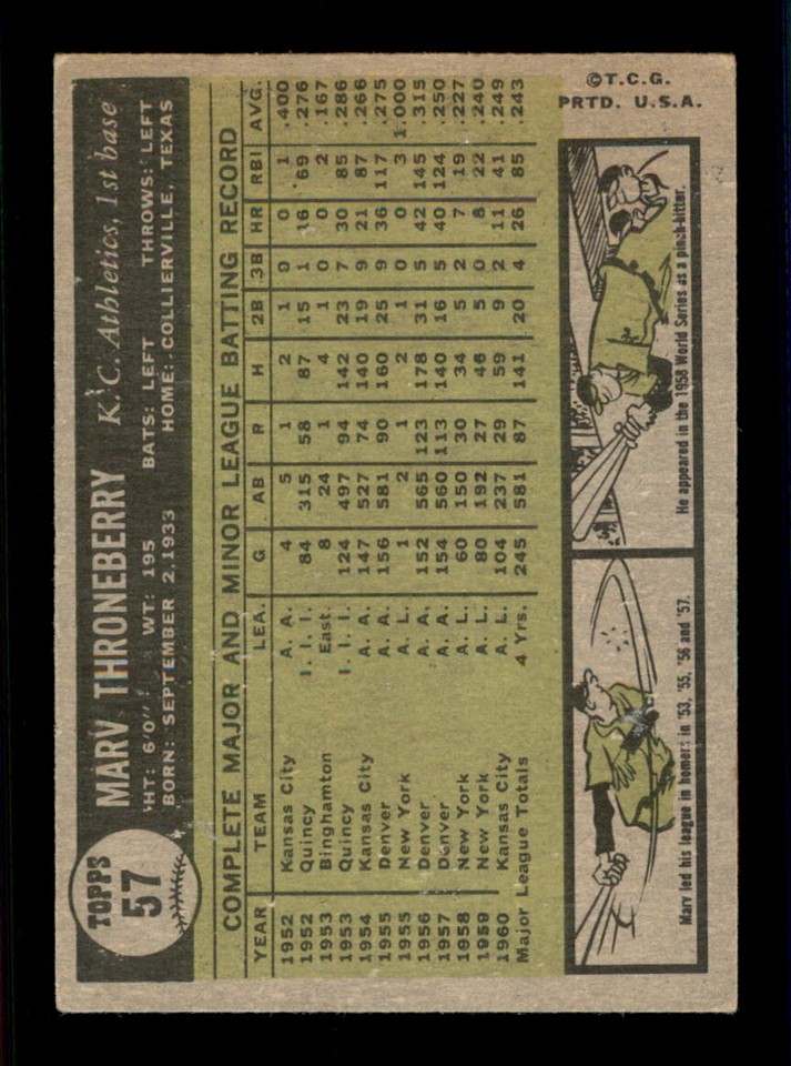 1961 Topps #57 Marv Throneberry | eBay