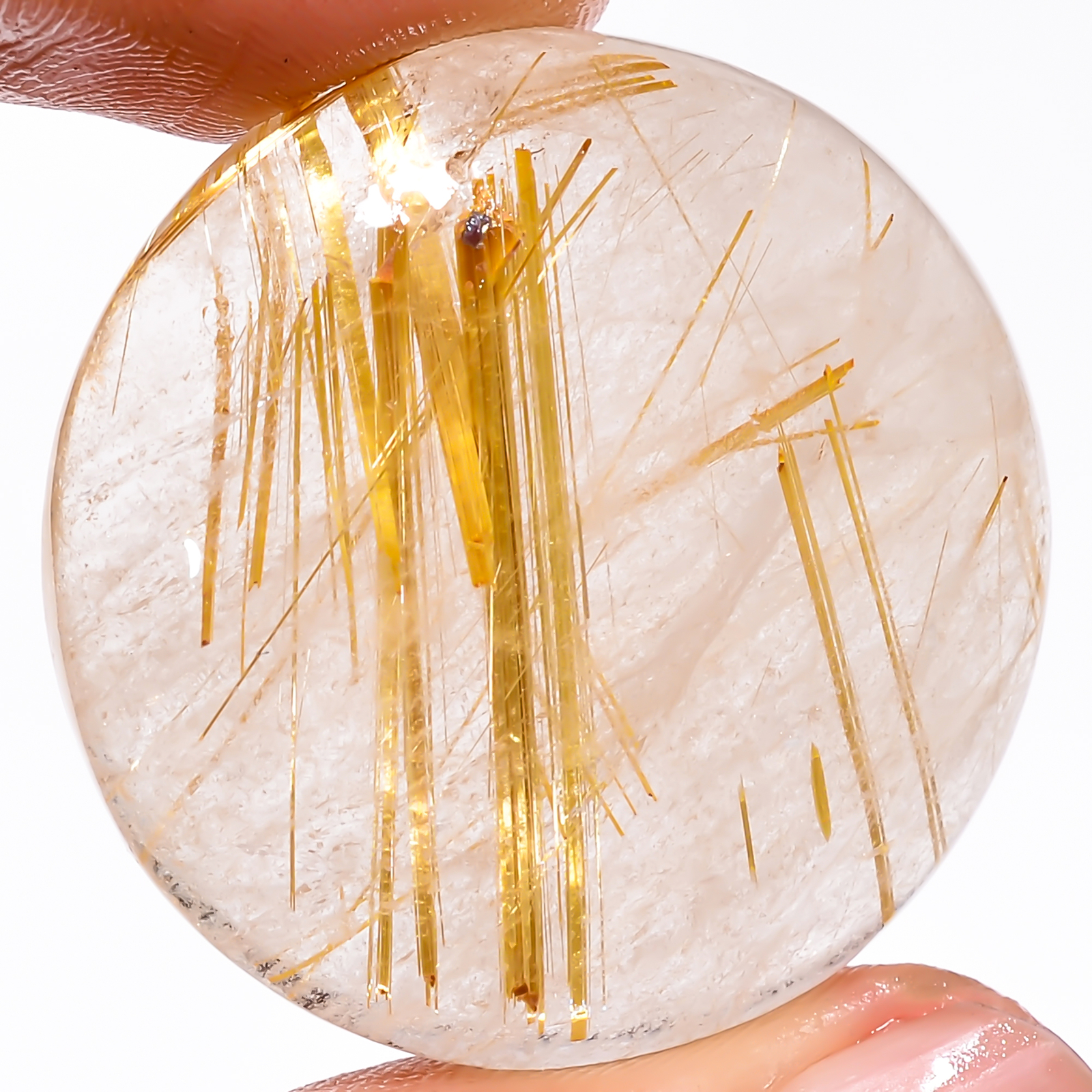 100% Natural Golden Rutile Quartz Round Cabochon Gemstone 63.45Cts. 30x ...