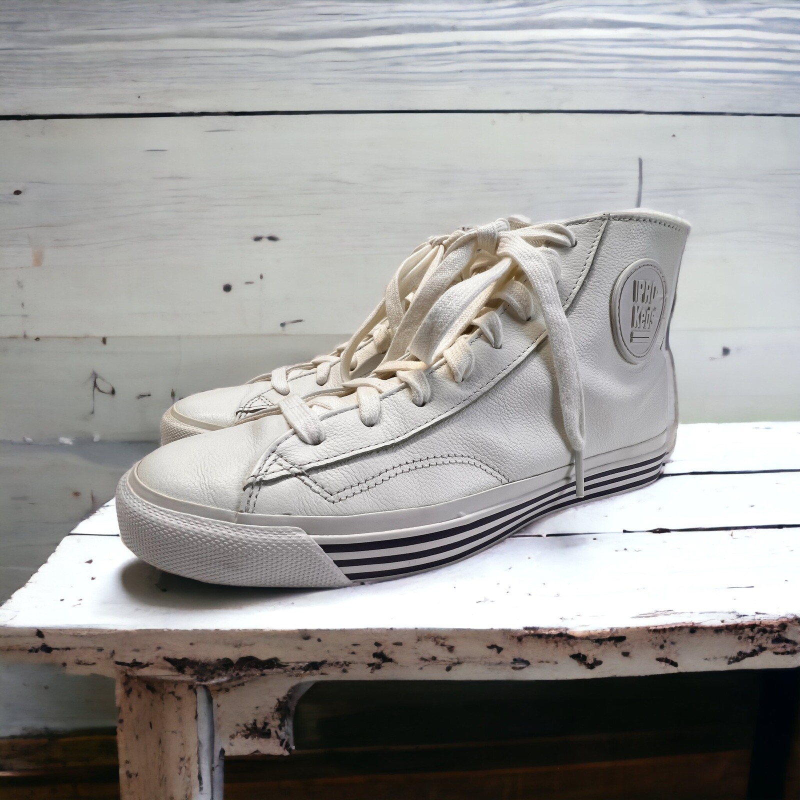 Vintage Pro Keds Mens Size 7 White Leather 69ers High… - Gem