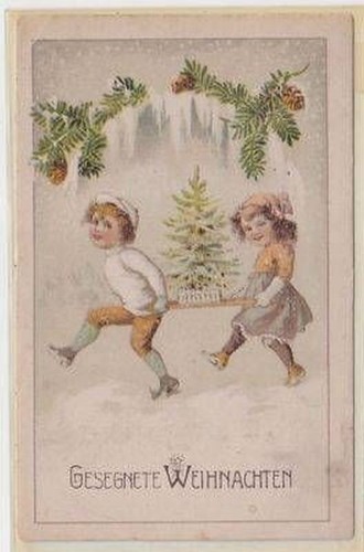 48358 Christmas Postcard Children Carrying Christmas Tree 1924 | eBay
