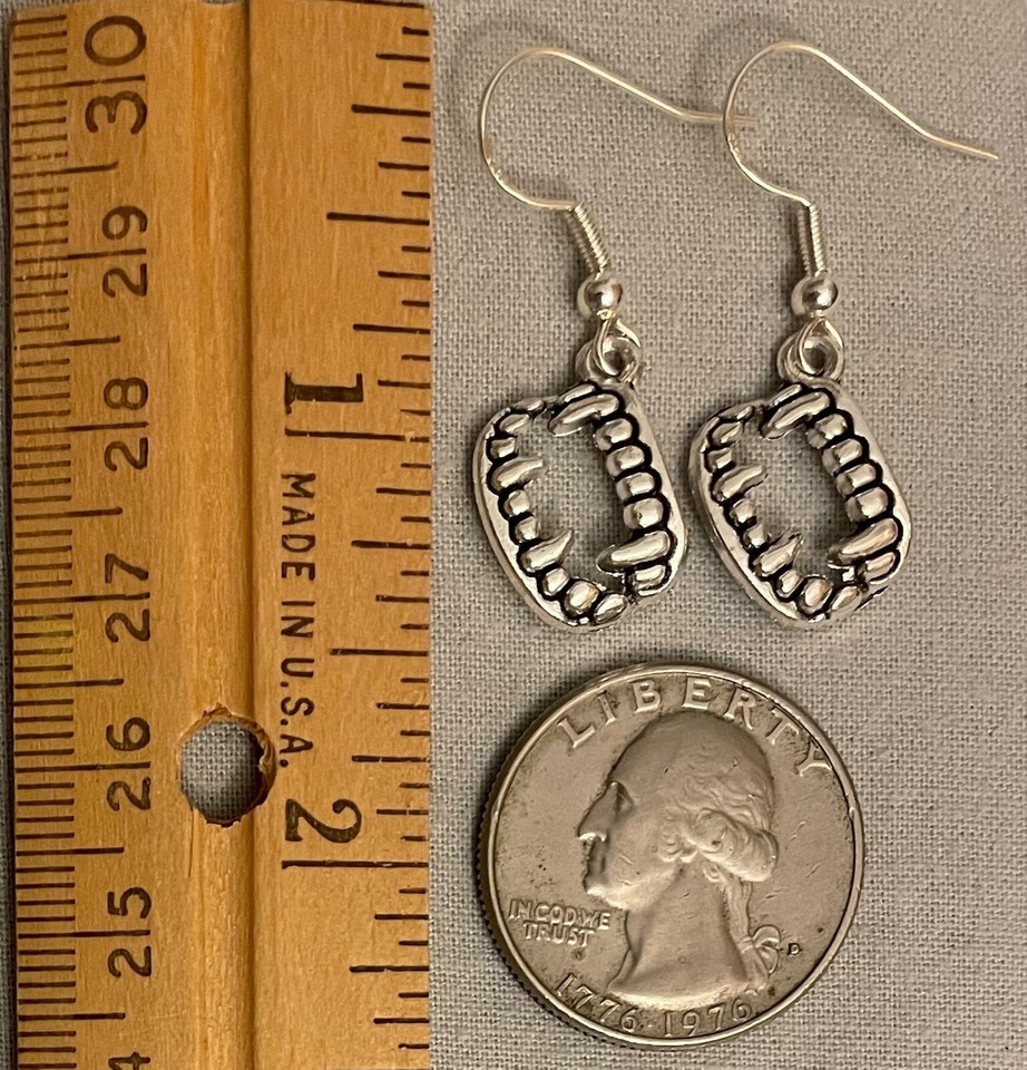 VAMPIRE FANGS EARRINGS - Pewter with SS Ear Wires HALLOWEEN TEETH ...