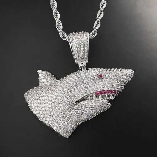 3Ct Round Lab-Created Diamond Men Jewish Shark Head Pendant 925 ...