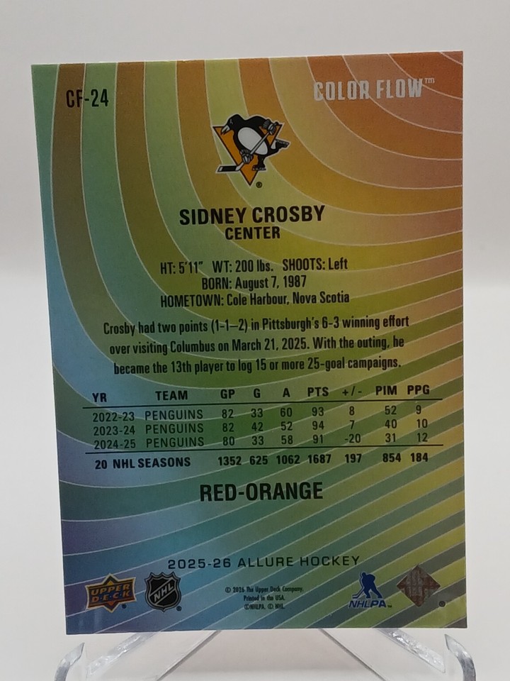 Sidney Crosby 2025-26 Upper Deck Allure Color Flow Red-Orange #CF-24 | eBay