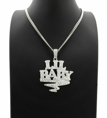 Hip Hop Rapper Lil Baby Pendant & 18" 20" 24" Miami Cuban Link Chain ...