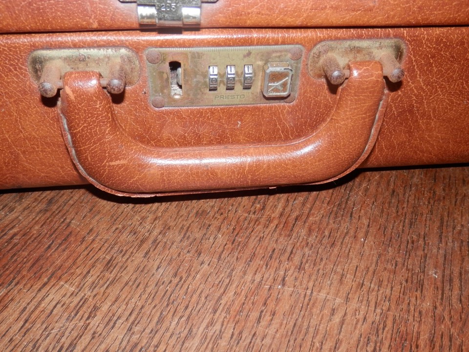 Vtg Brown Leather Locking Presto Airway Briefcase Attache Travel Bag ...