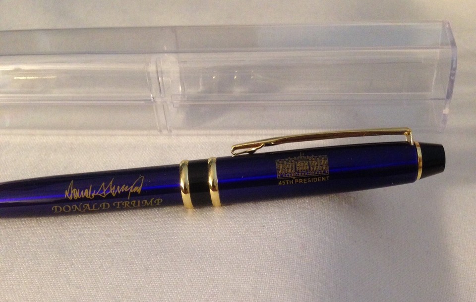 TRUMP PEN WHITE HOUSE PRESIDENT GOLD SIGNATURE BLUE METAL MAGA GOP ...