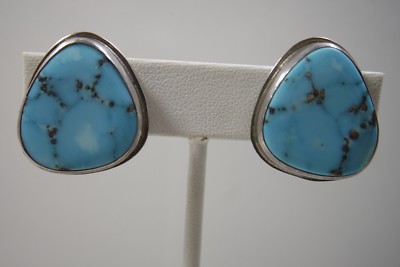Vintage Large Sterling Silver & Turquoise Southwestern Earrings by ...