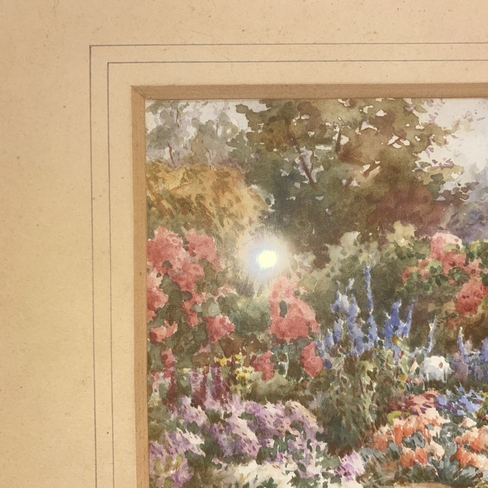 Antique Late Victorian Water Colour, Cottage Garden, K Howitt. Oak ...