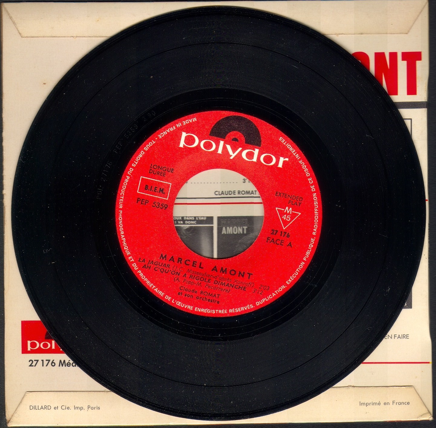 MARCEL AMONT LA JAGUAR / PO PO PO DIS 45T EP BIEM POLYDOR 27.176 DISQUE ...