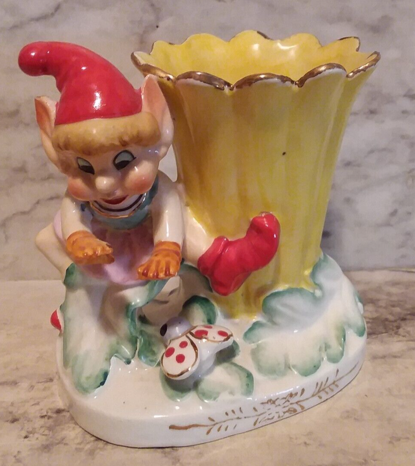 Vntg Silver China Ceramic Pixie GIRL Shelf ELF Catching Ladybug Planter ...
