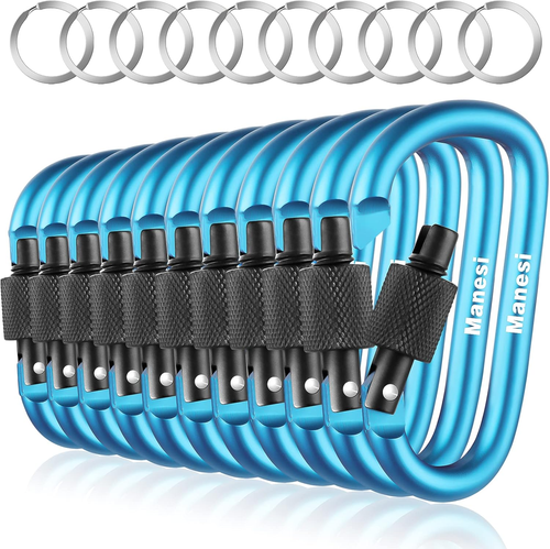 10 Pack Aluminum D Ring Key Rings Hiking Clips Locking Carabiner for ...