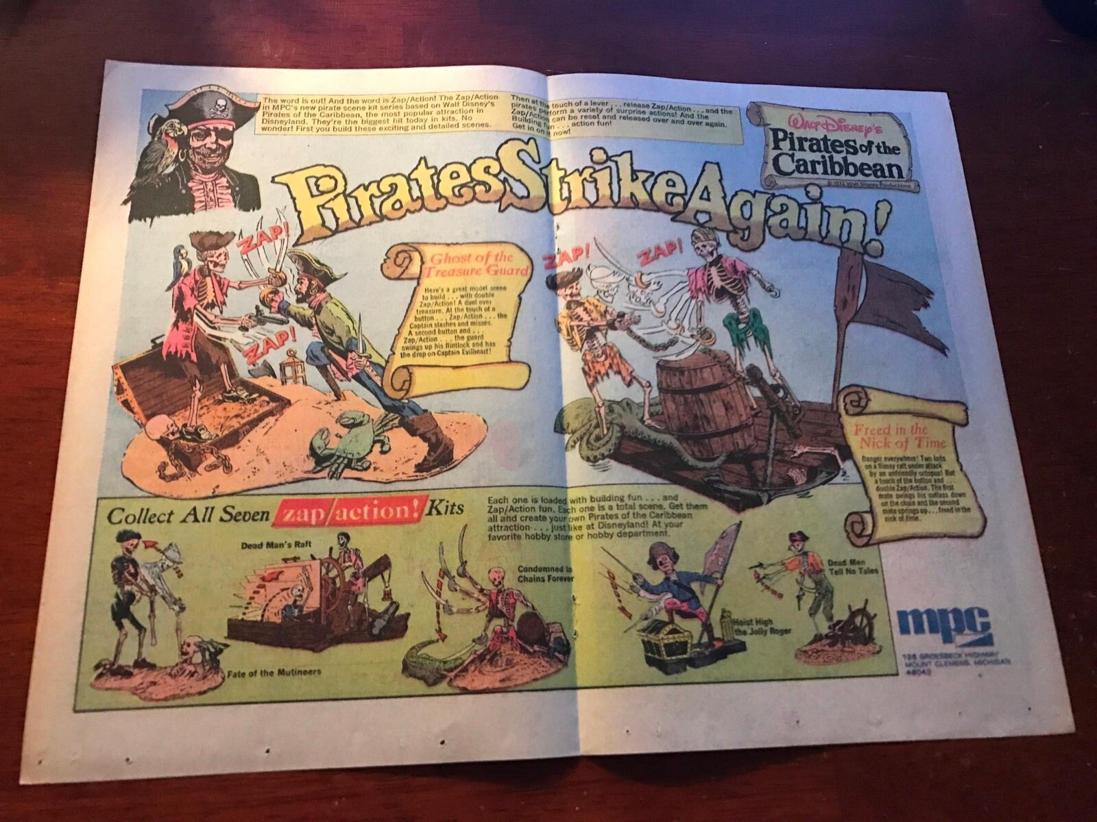 1973 VINTAGE COMIC 2PG PRINT AD FOR MPC DISNEY PIRATES OF THE CARIBBEAN ...