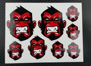 Mad crazy Monkey bad 8 stickers set decals car motorbike helmet atv ...