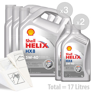 Car Engine Oil Service Kit / Pack 17 LITRES Shell Helix HX8 ECT C35W-40 ...