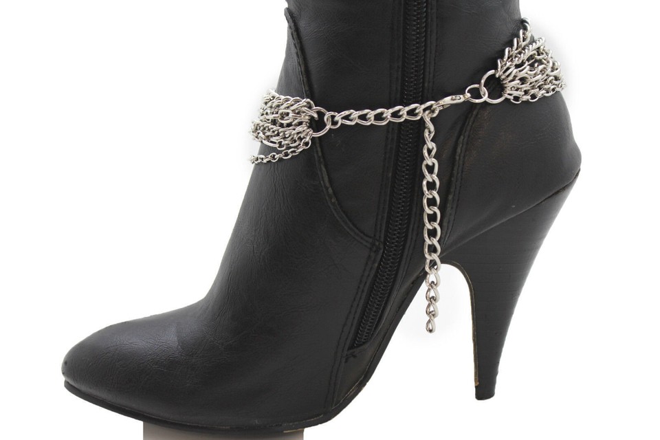 Women Boot Bracelet Silver Metal Chain Multi Strand Anklet Shoe Beach ...