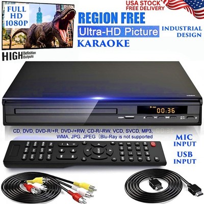 HDMI DVD CD PLAYER FULL HD 1080 ALL REGION FREE MIC USB INPUT KARAOKE ...