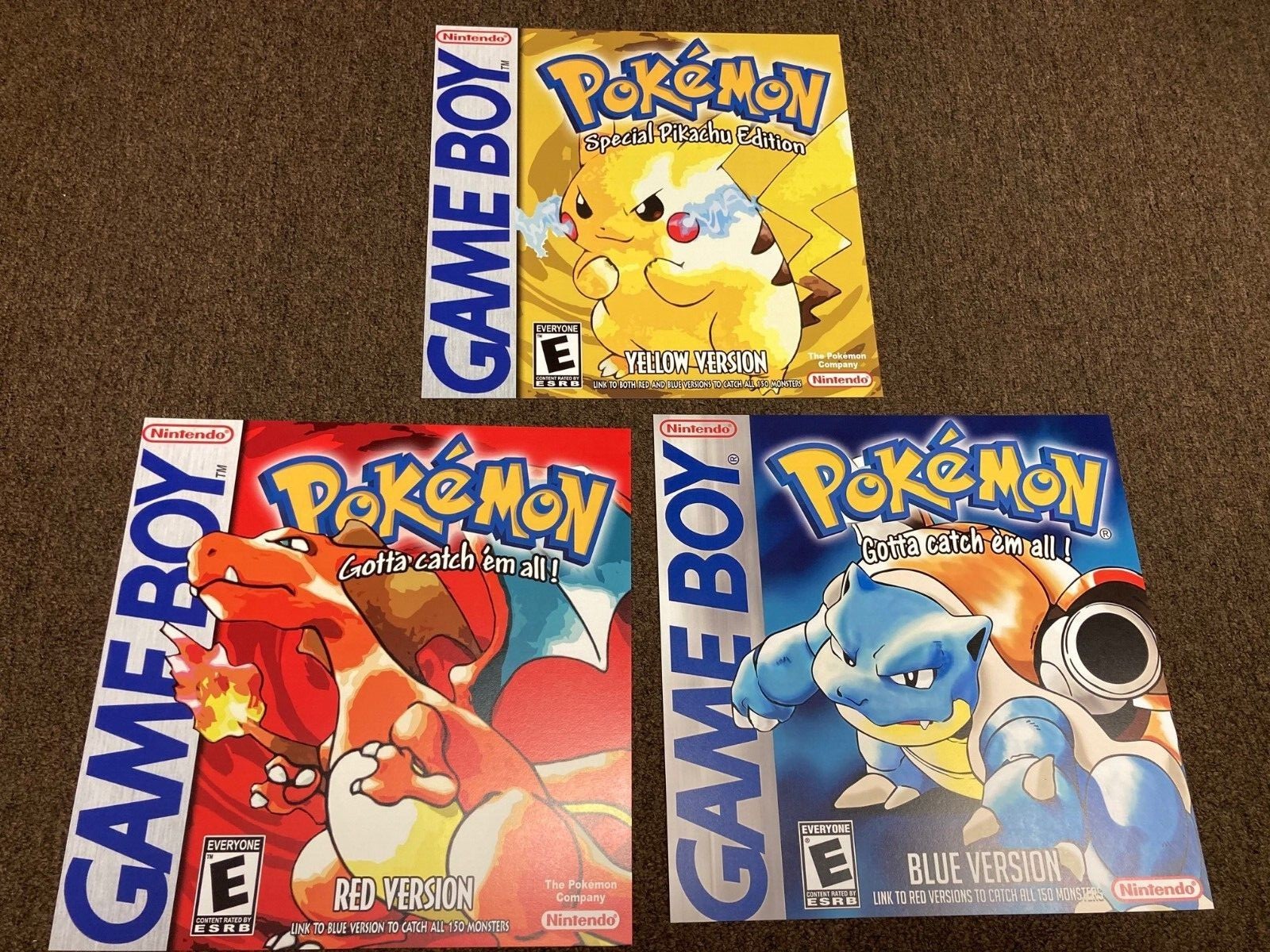 Pokemon Blue Red Yellow - Nintendo Game Boy - Video Game Poster Set of ...